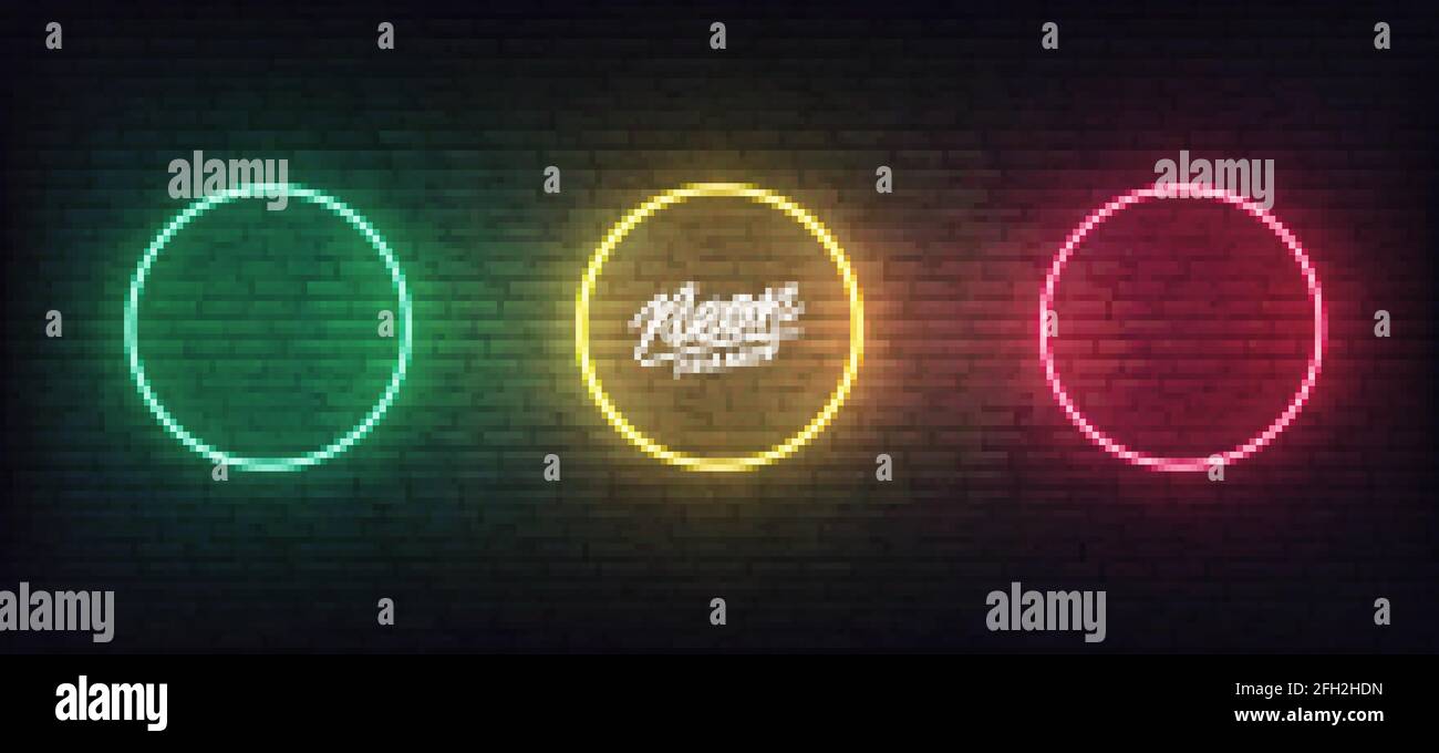 Neon frames. Set of colorful glowing circle border templates Stock ...