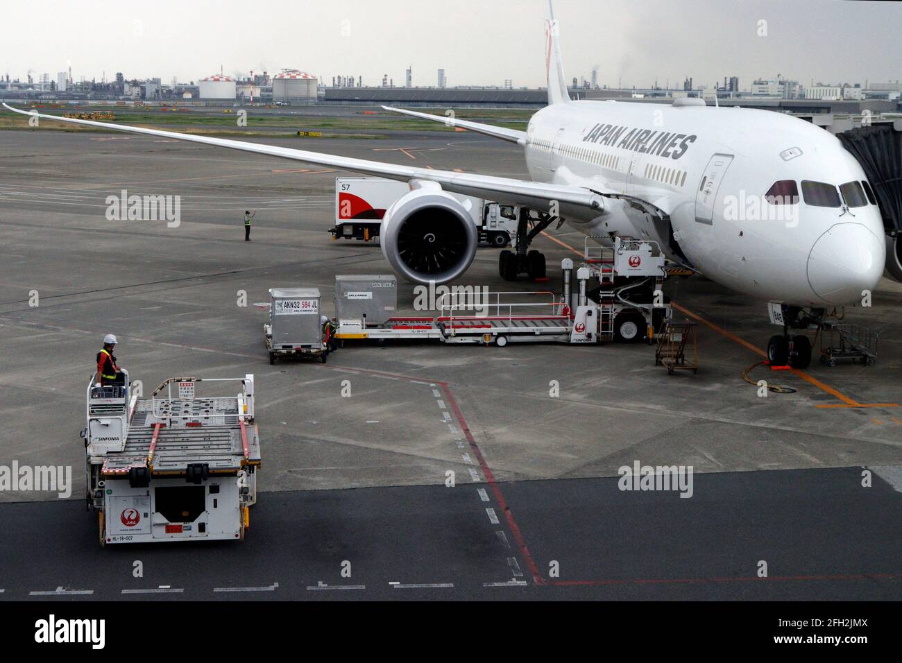 A Japan Airline (JAL) airplane seen at the Tokyo International Airport ...