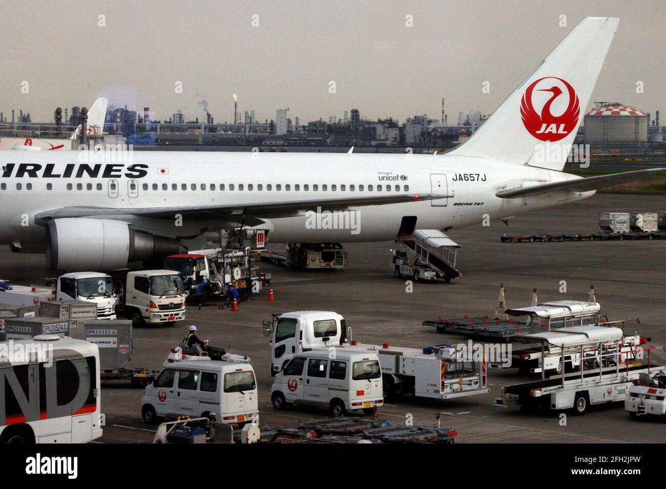 A Japan Airline (JAL) airplane seen at the Tokyo International Airport ...