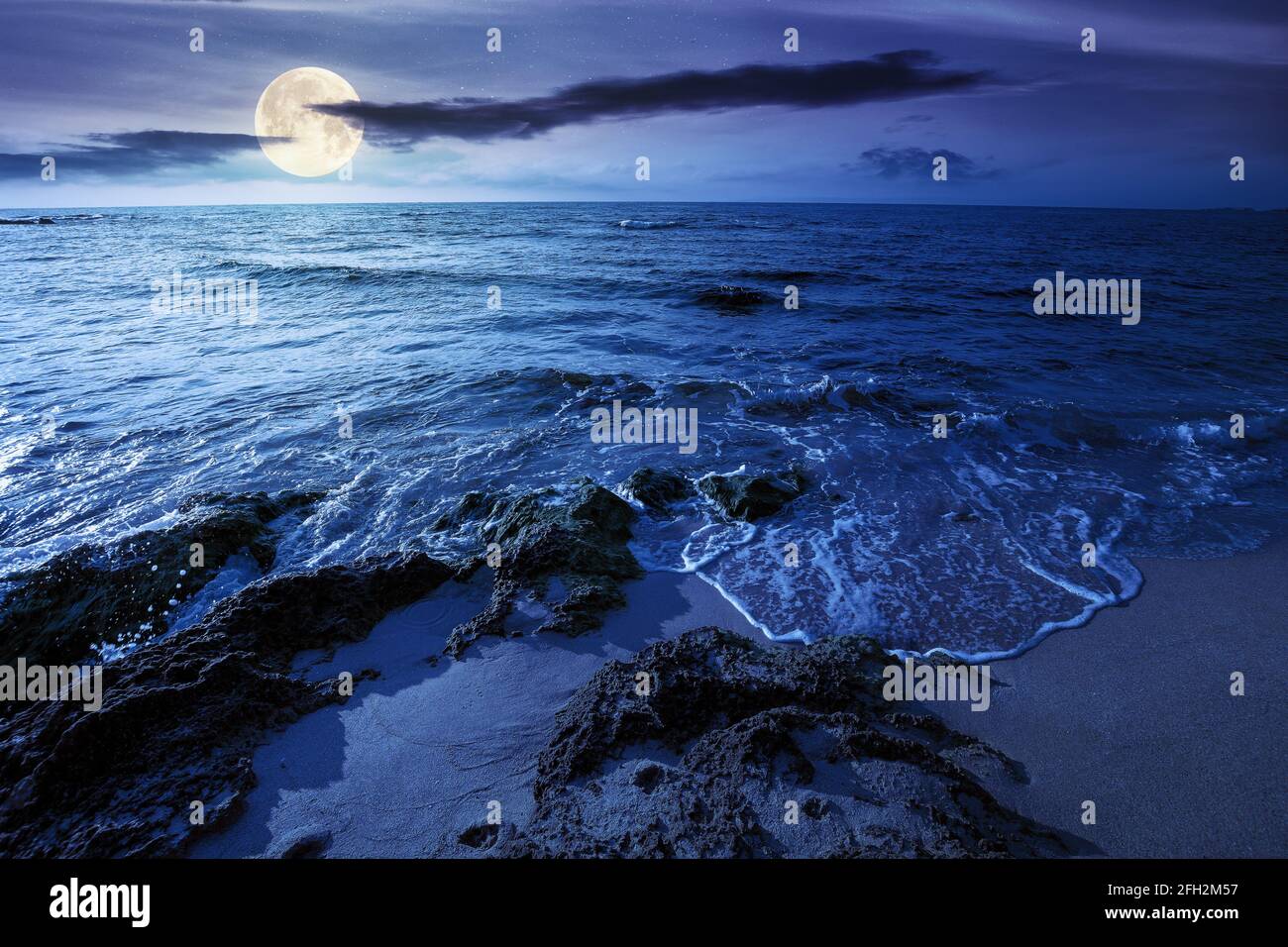 seascape on a sunny morning at night. summer vacation at the sea in ...