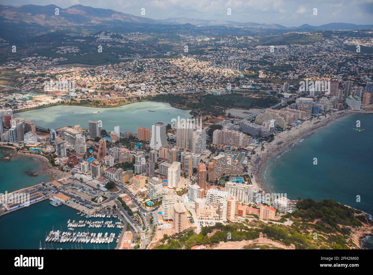 View of Calpe Calp town with Penon de Ifach mountain during the hiking ...