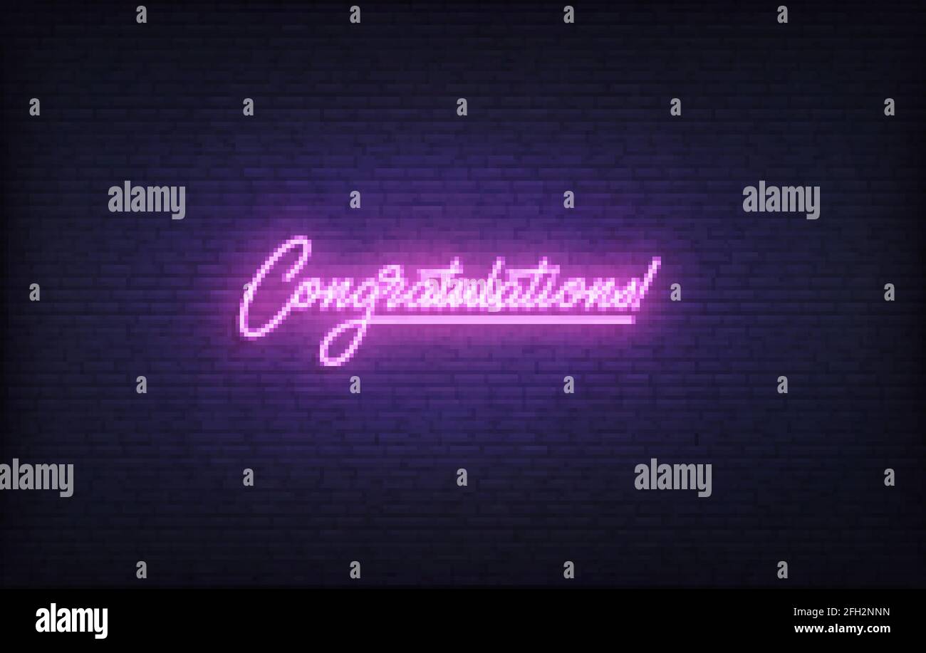 Congratulations neon sign. Glowing neon lettering Congratulations ...