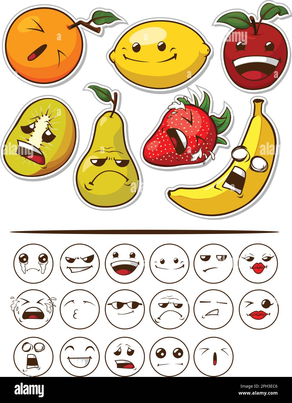 Cartoon Organic Fruit Expression Emoticon Vector Illustration Drawing ...