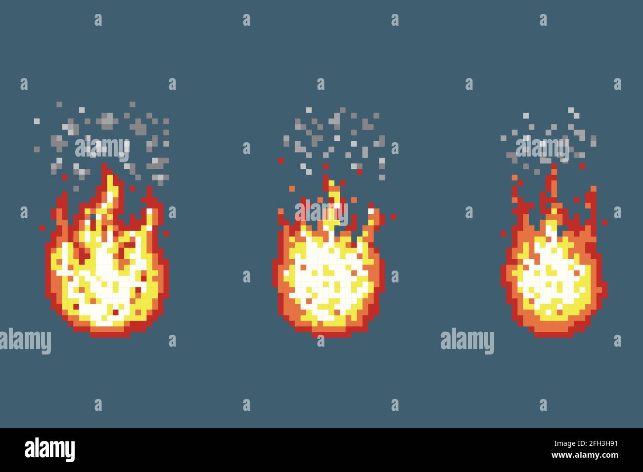 Flame with smoke animation frames in pixel art style. Smoke and flame ...