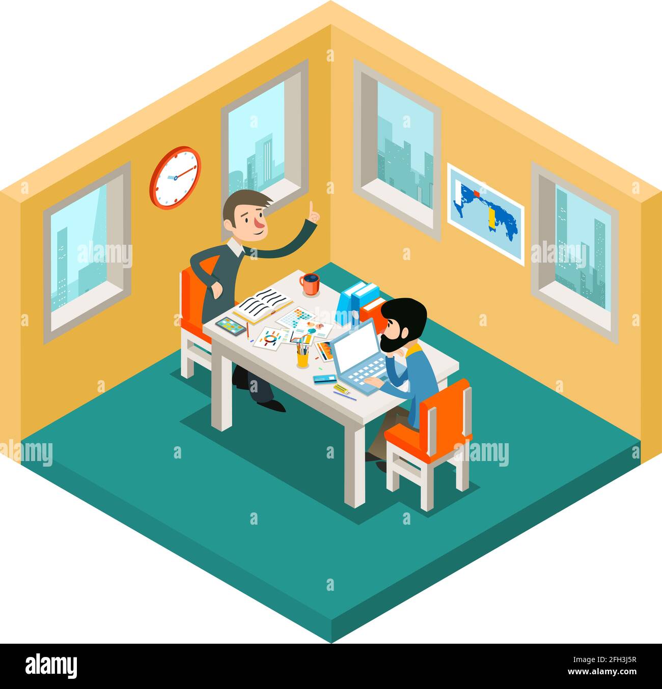 Creative collaboration. Businessmen team working in office isometric 3d ...