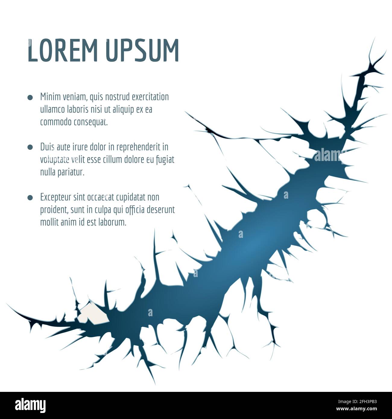 Cracked hole background with text. Crack damage, crack wall break, wall ...