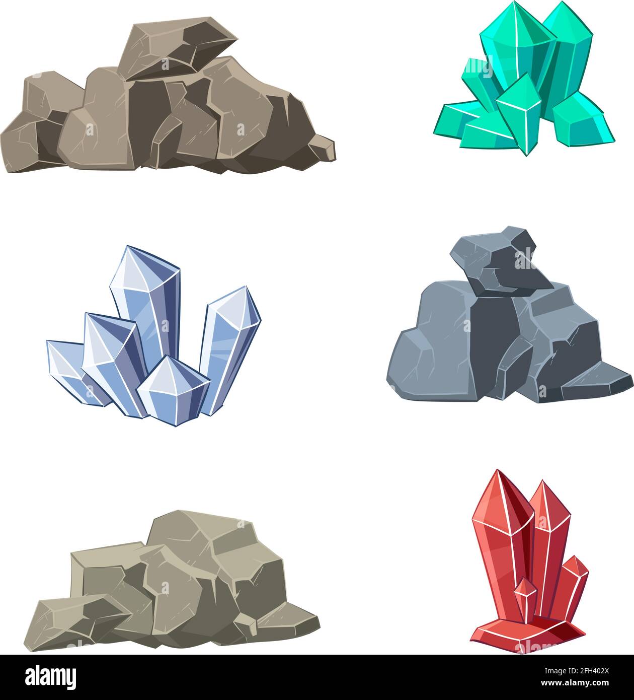 Cartoon minerals and stones vector set. Stone mineral, cartoon mineral ...