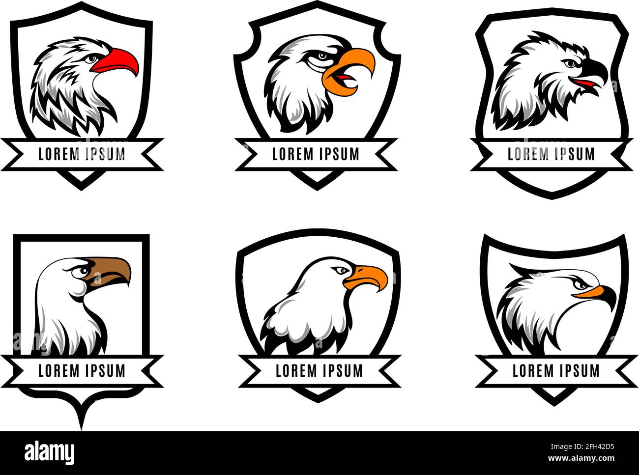 Vector eagle or american falcon heads with shields logo templates. Set ...