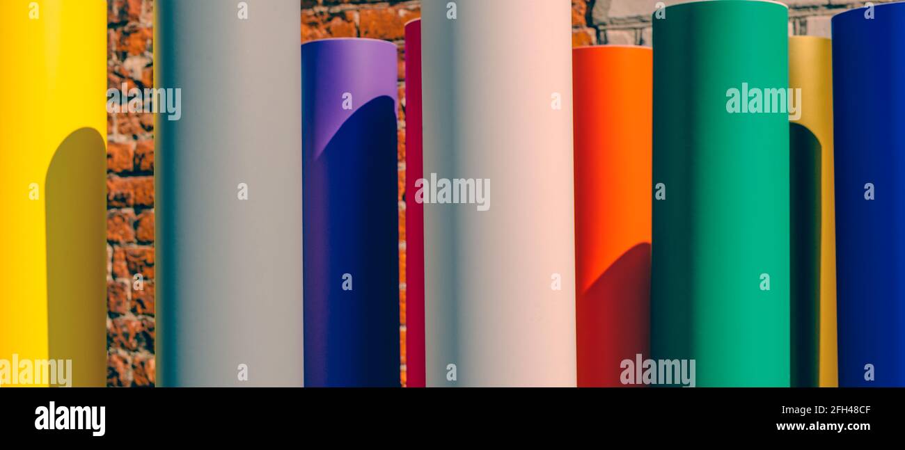 Row of various colored vinyl car wrapping or plotter cutting sticker ...