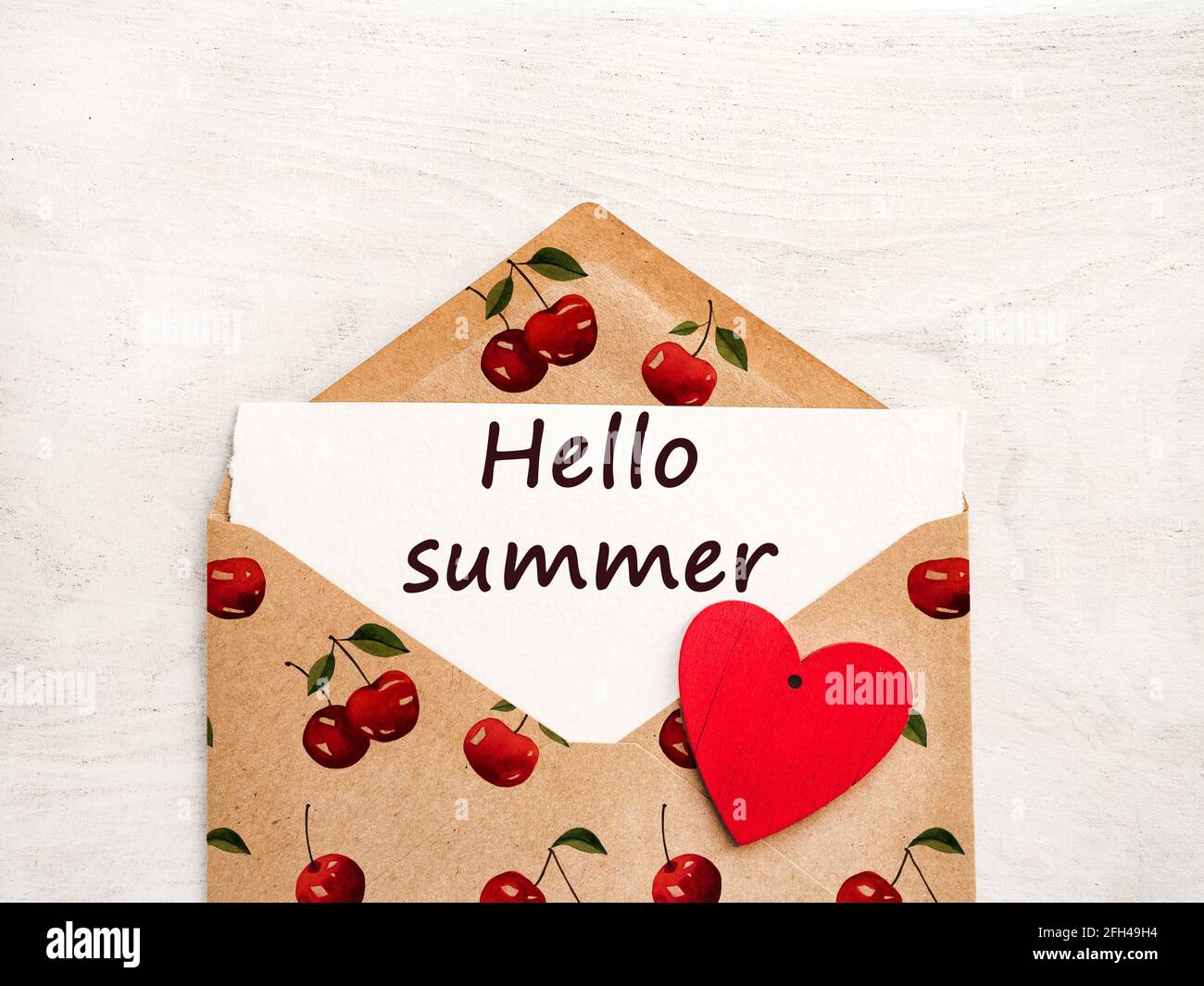 Hello Summer. Beautiful card. Closeup, top view. Congratulations for ...