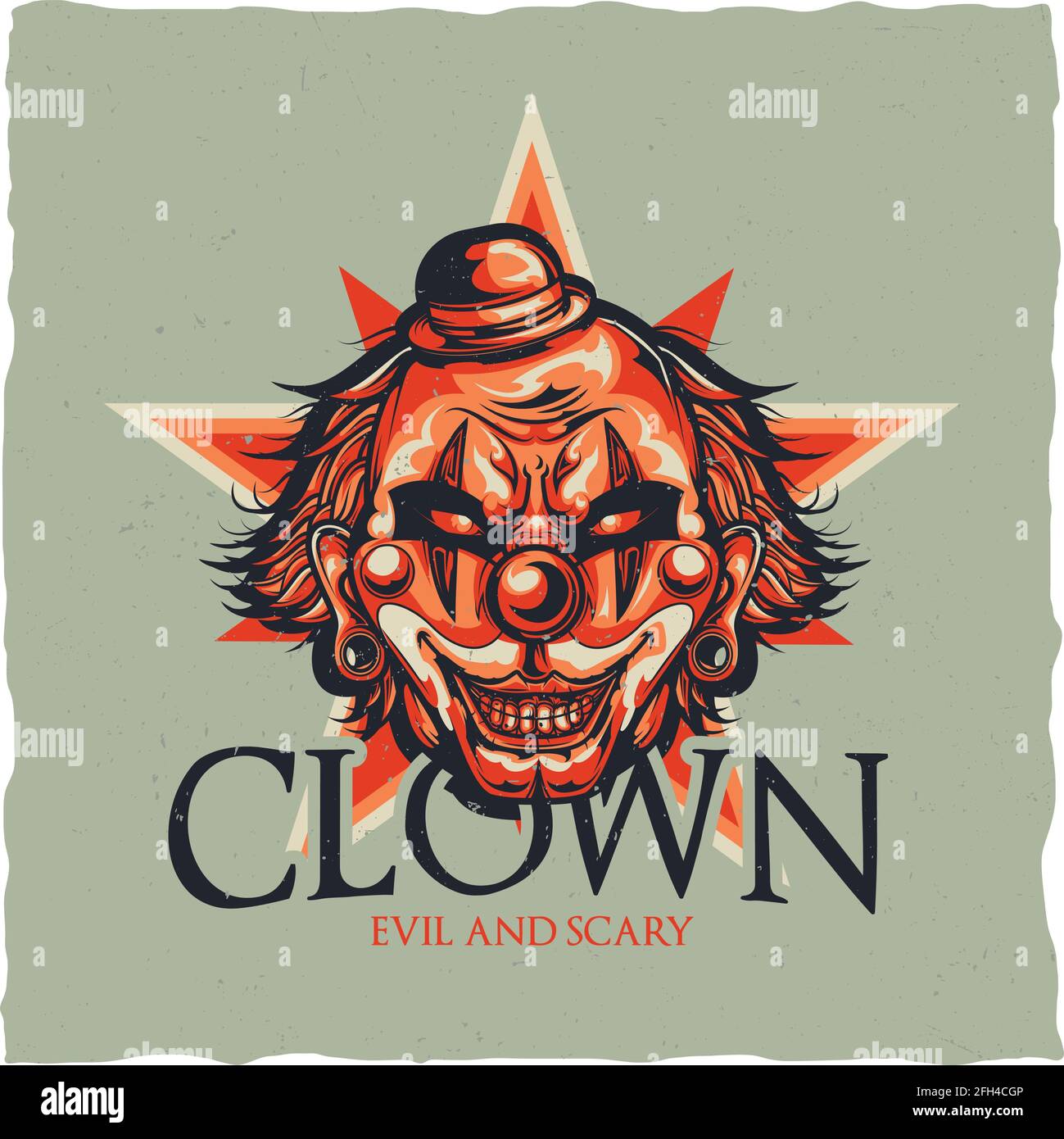 Circus theme t-shirt label design with illustration of angry clown ...