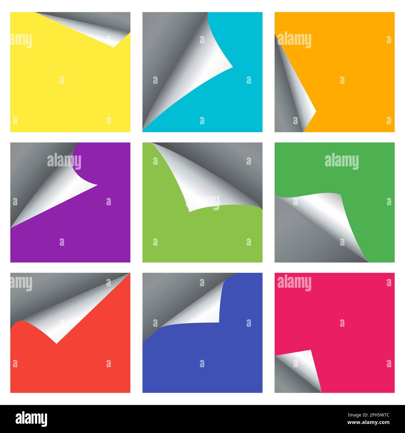 Empty page curled corners vector backgrounds for 3d banners. Set of ...