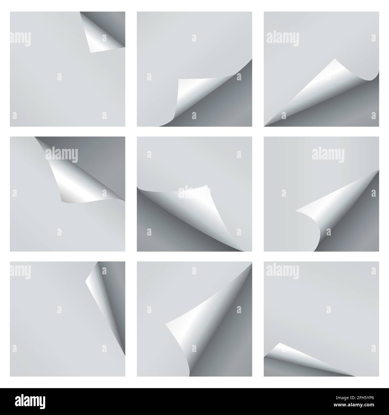 Vector paper curl set. Turn curled empty pages corners. Template ...