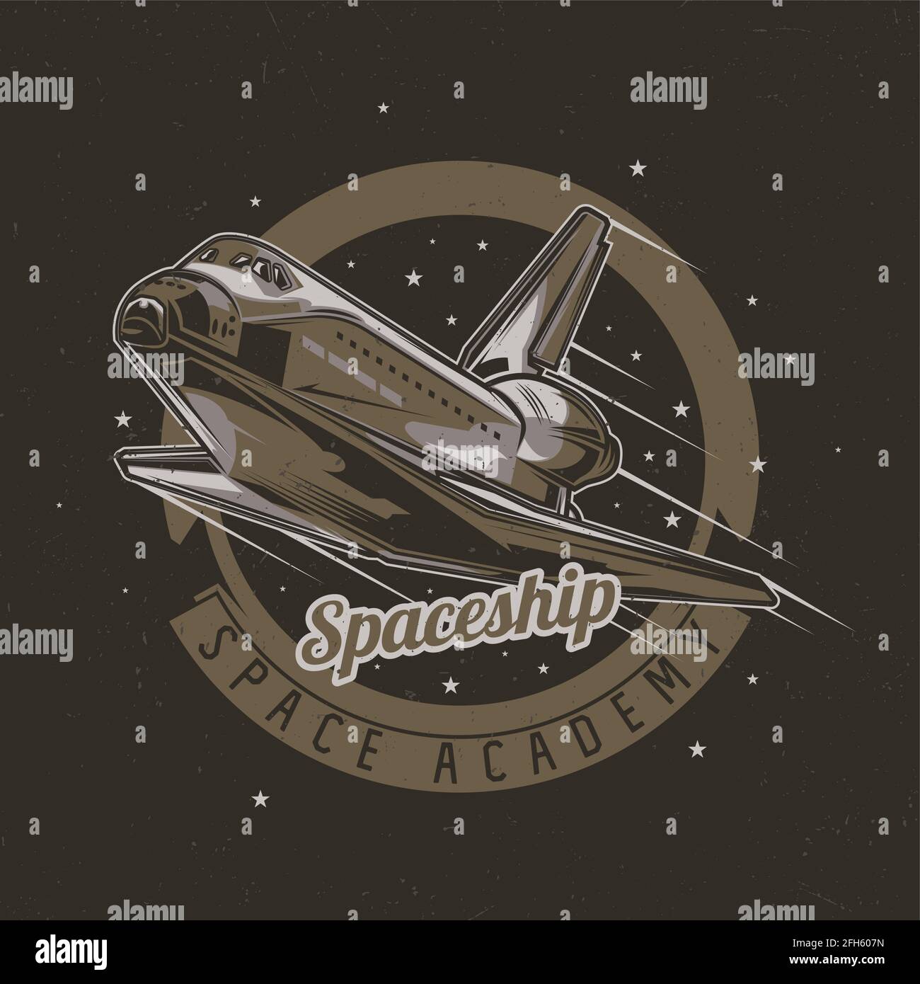 Space theme t-shirt label design with illustration of spaceship Stock ...