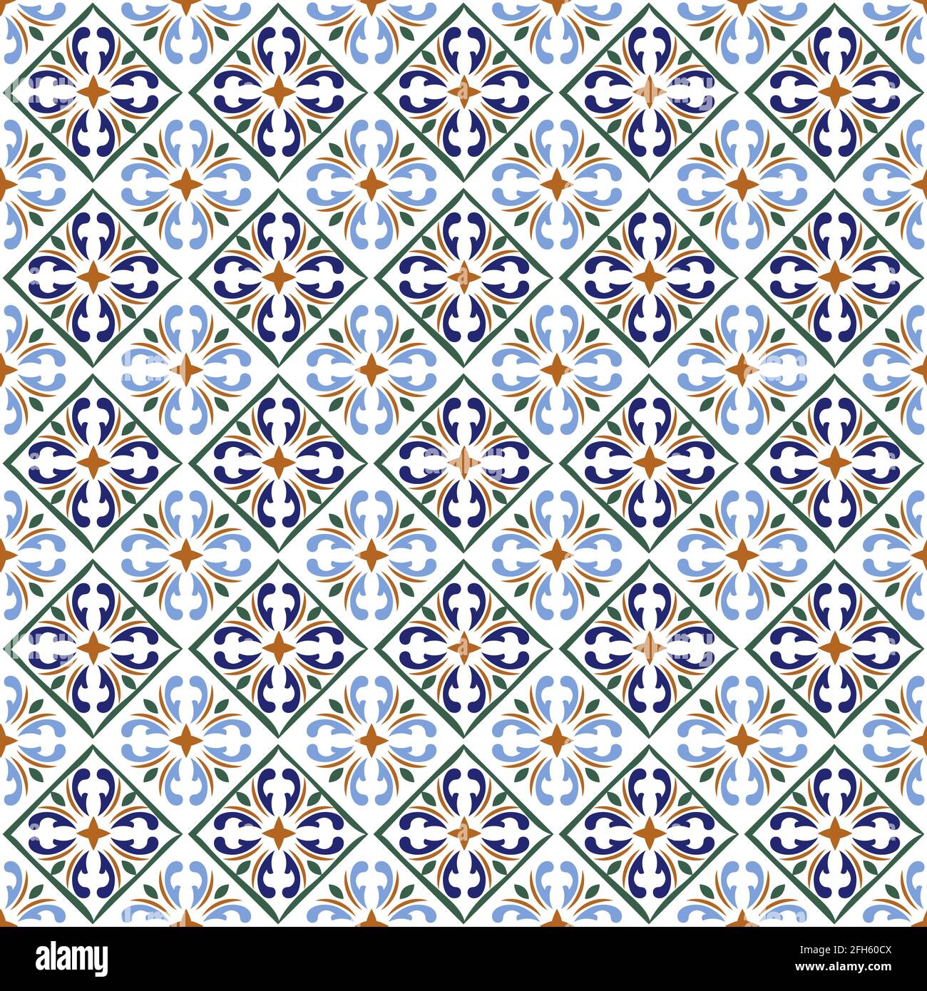 Moroccan blue tiles print or spanish ceramic surface vector pattern ...