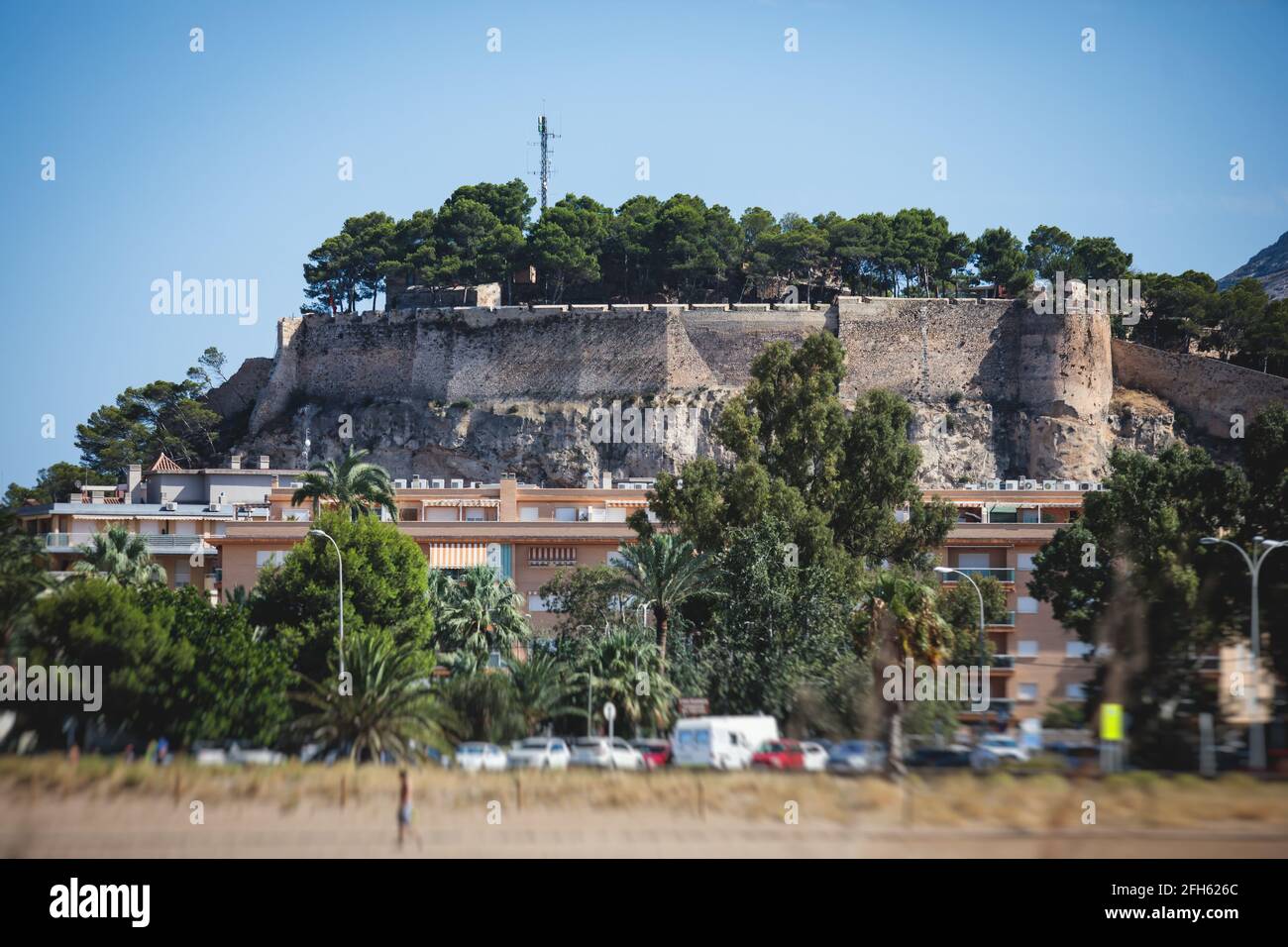 Beautiful street view of Denia, Marina Alta with harbor and skyline ...