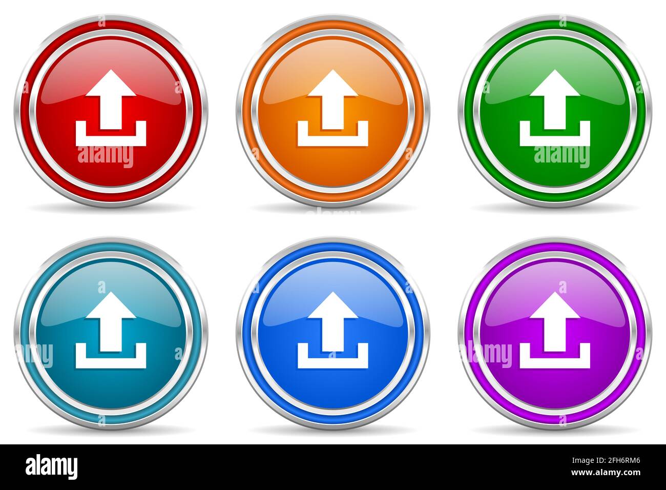 Upload silver metallic glossy icons, set of modern design buttons for ...