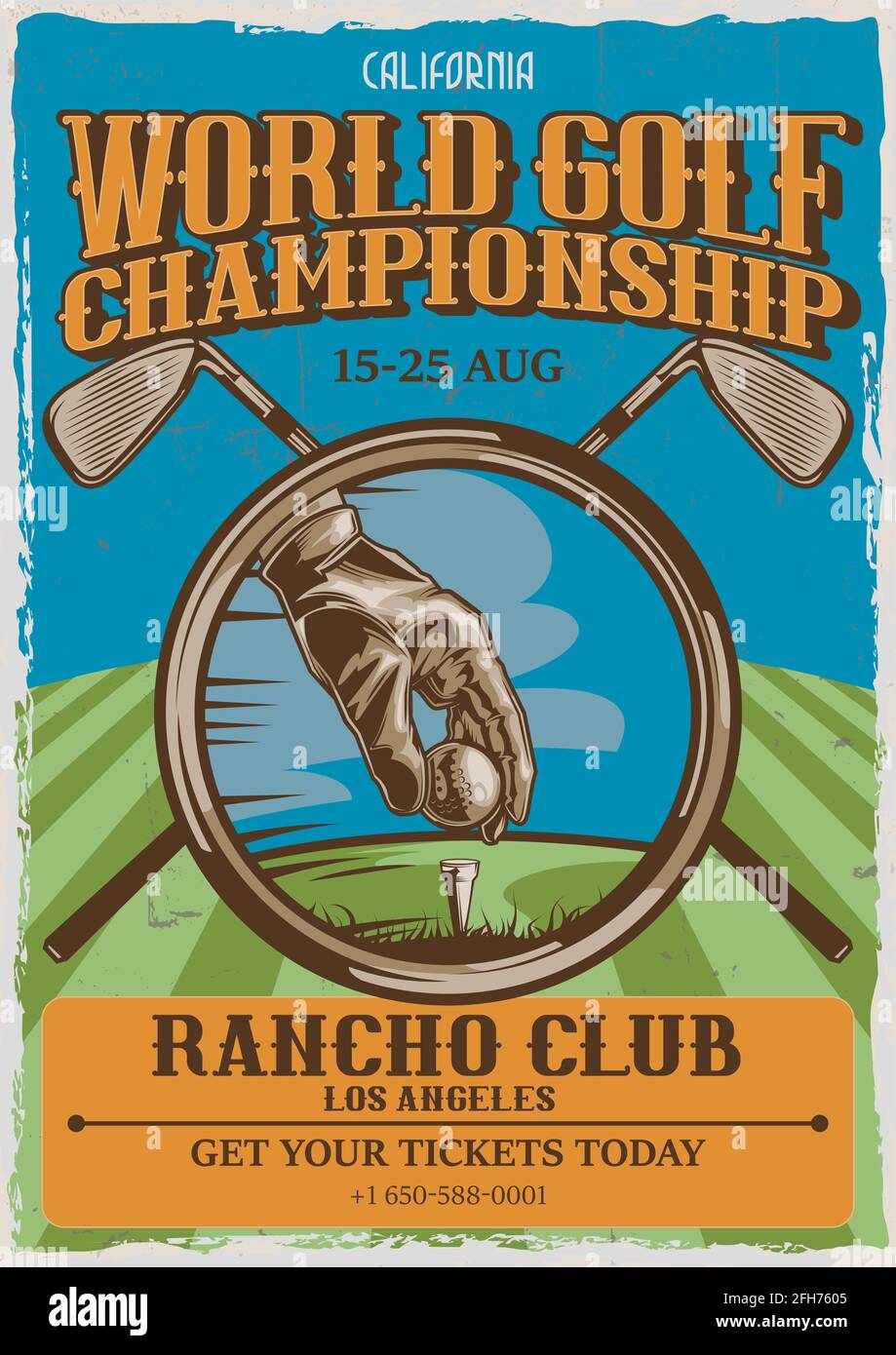 Golf theme vintage poster design with illustration of player hand, ball ...