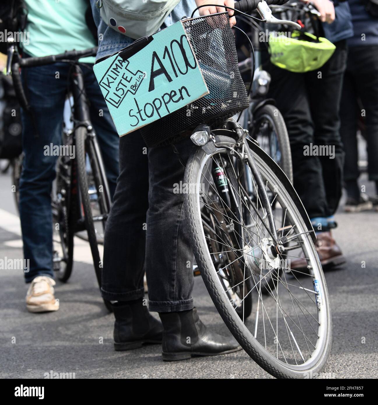Berlin, Germany. 25th Apr, 2021. Demonstrators stand with bikes at the ...