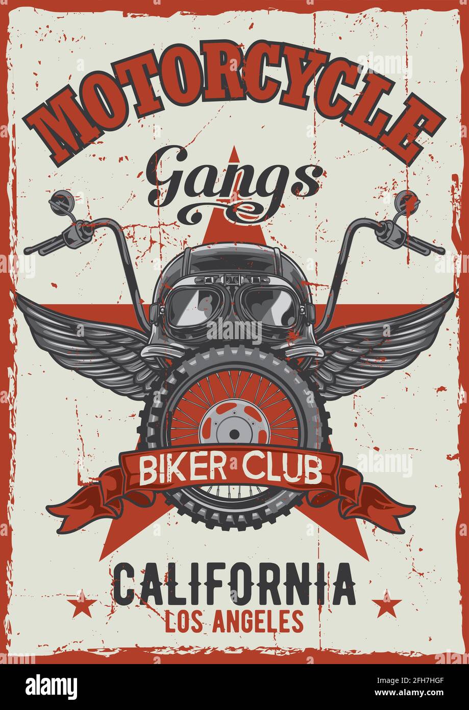 Motorcycle theme vintage poster design with illustration of helmet ...