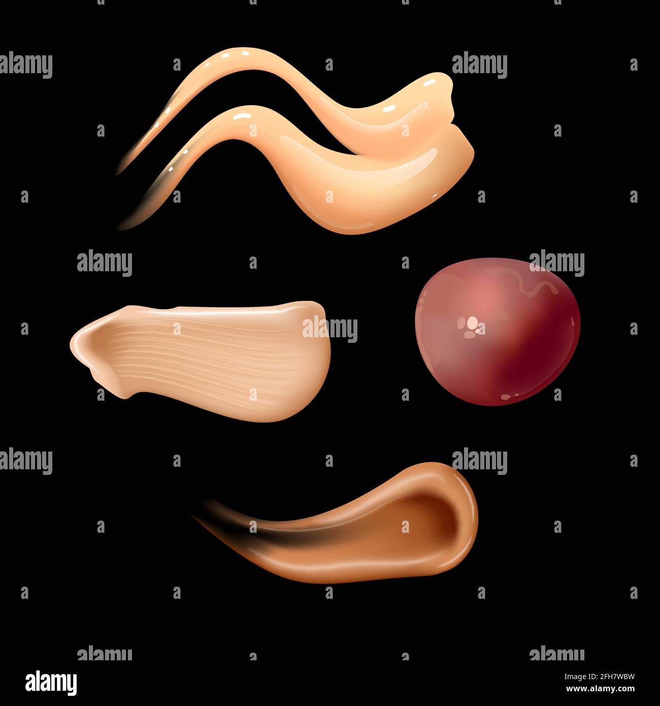Set of realistic cosmetic cream smears. Skin toner of different body ...