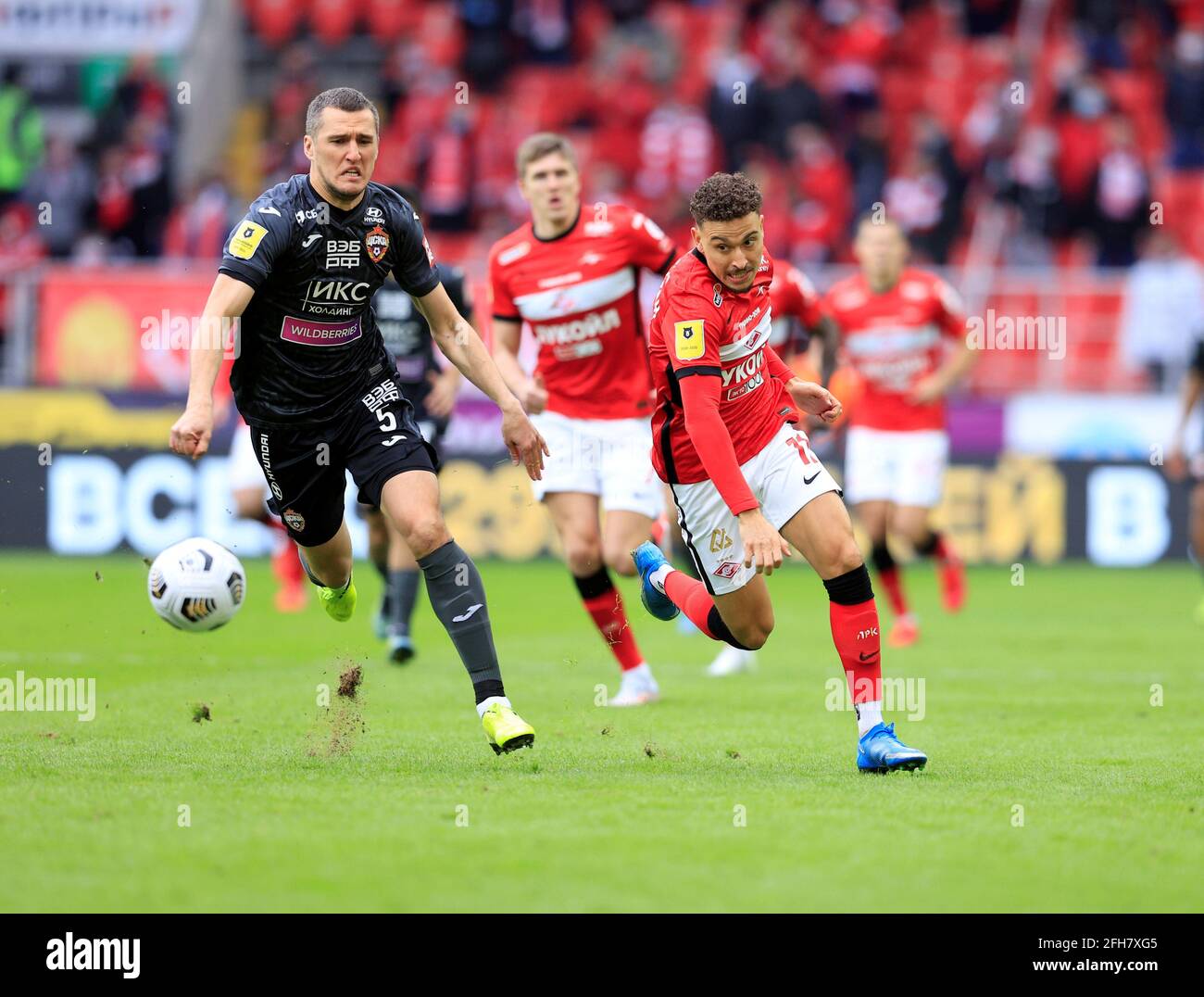 MOSCOW, RUSSIA, APRIL 25, 2021. The 2020/21 Russian Football Premier League. Round 27. Football ...