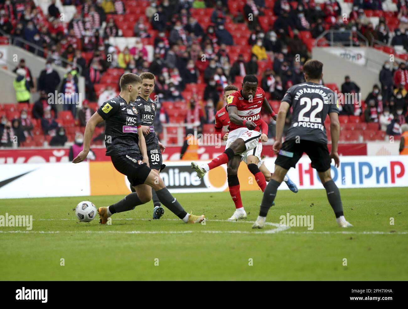 MOSCOW, RUSSIA, APRIL 25, 2021. The 2020/21 Russian Football Premier League. Round 27. Football ...