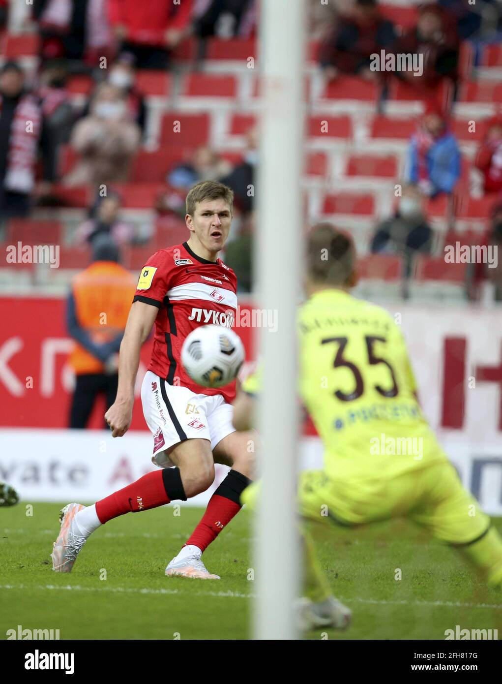 MOSCOW, RUSSIA, APRIL 25, 2021. The 2020/21 Russian Football Premier League. Round 27. Football ...