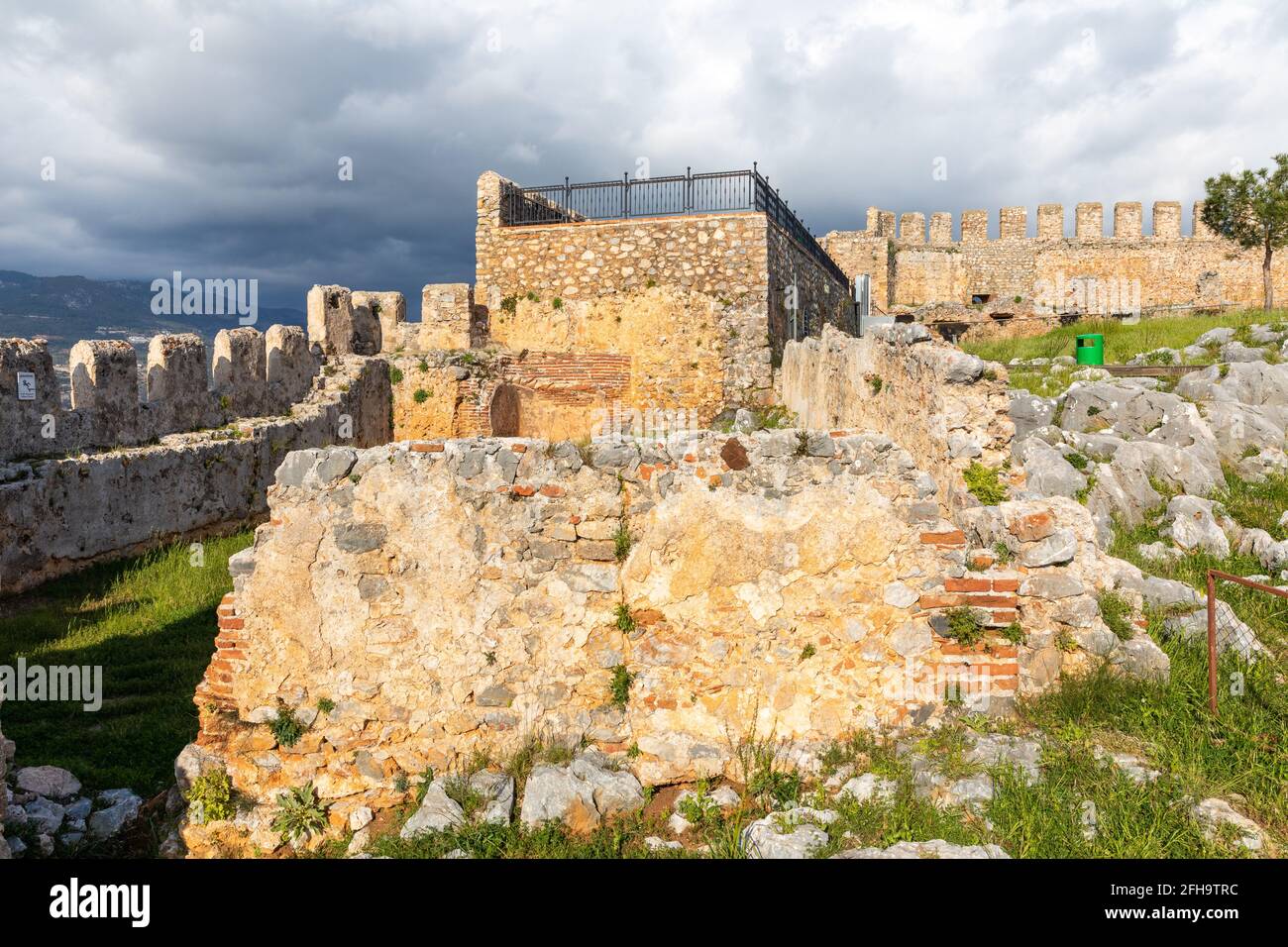 View of the inner, seaward, castle part of Alanya castle in Alanya ...