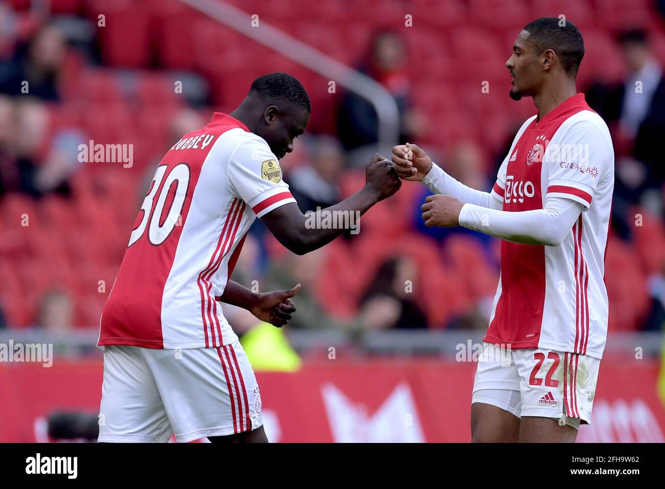 AMSTERDAM, NETHERLANDS - APRIL 25: Brian Brobbey of Ajax, Sebastien ...