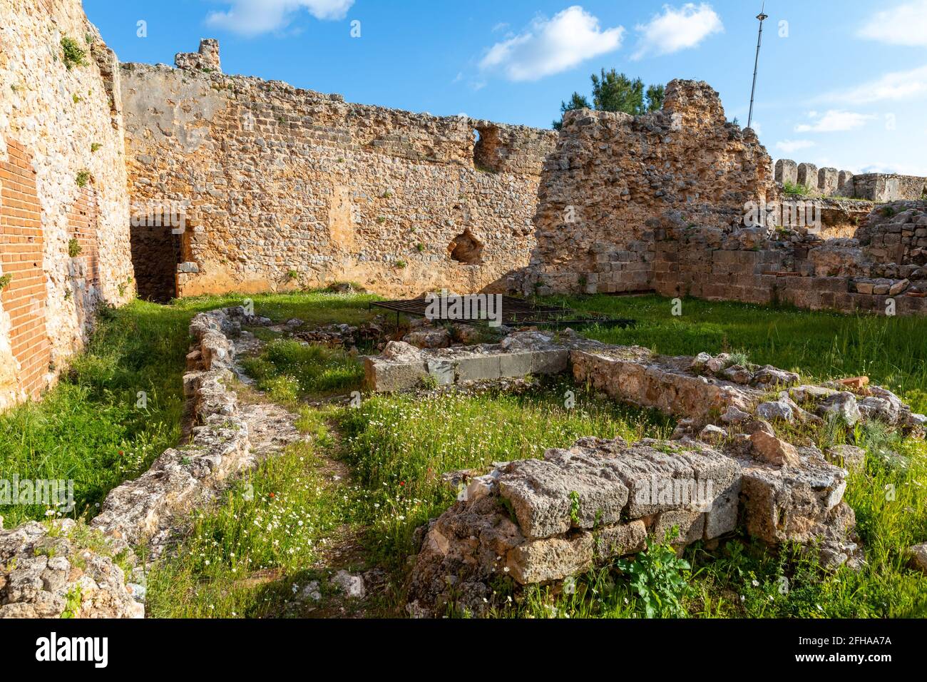 View of the inner, seaward, castle part of Alanya castle in Alanya ...