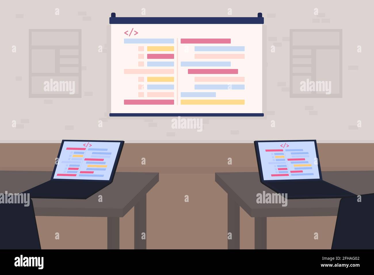 Developer seminar flat color vector illustration. Conference for coders ...