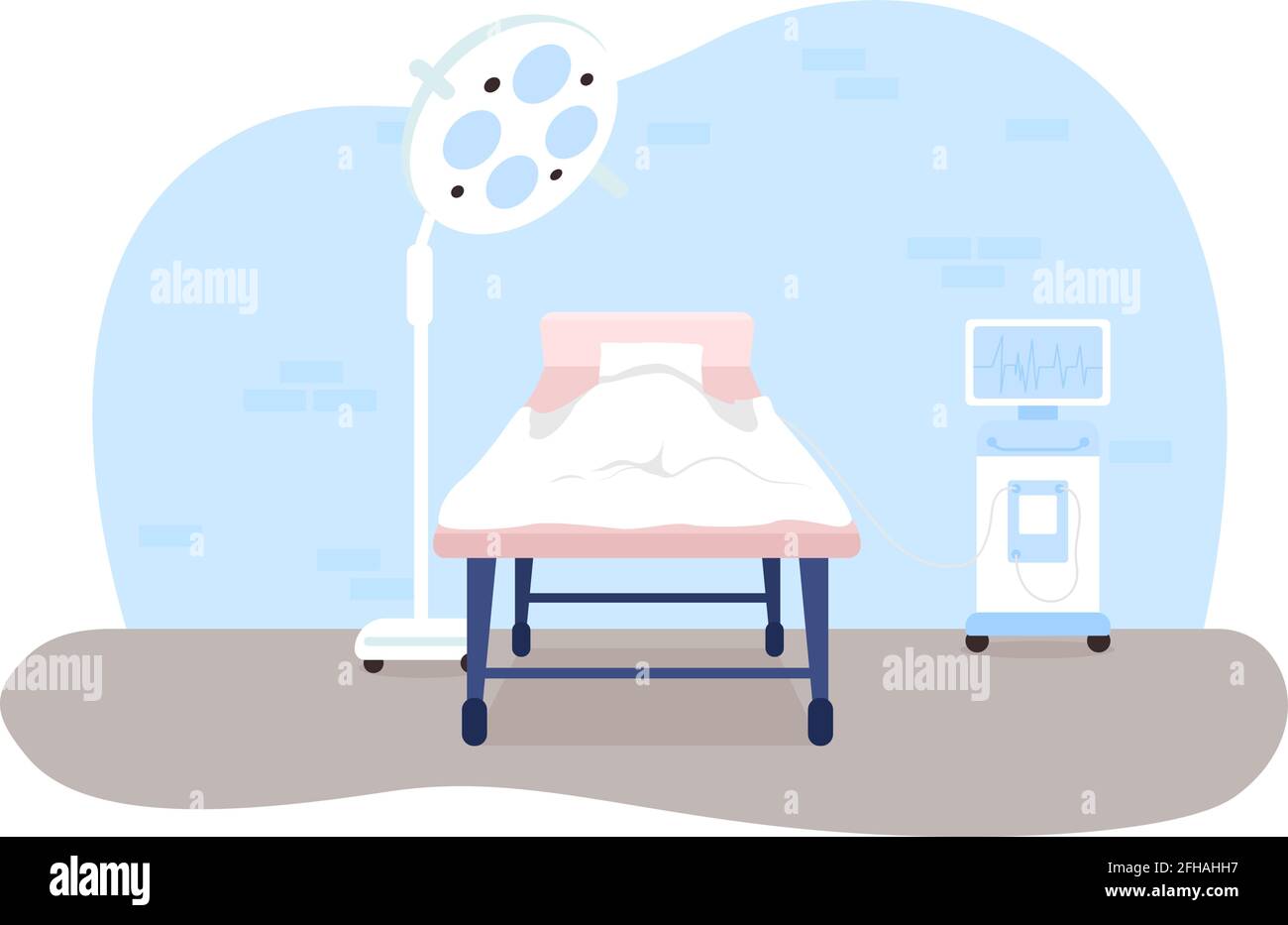 Operating room 2D vector web banner, poster. Health care. Clinical bed ...