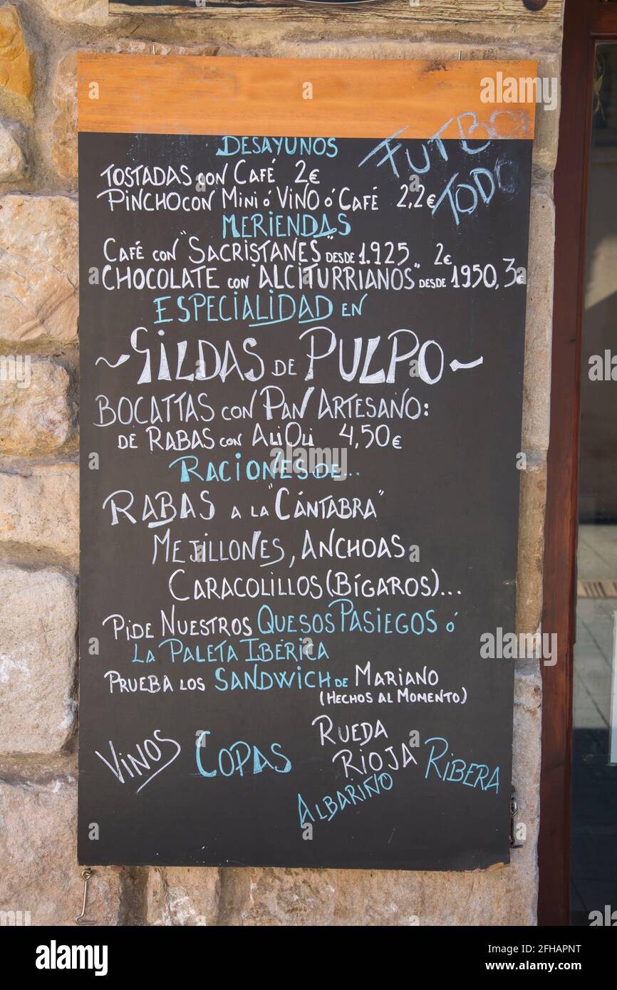 Spanish Restaurant Food Menu, Lierganes; Cantabria, Spain Stock Photo ...