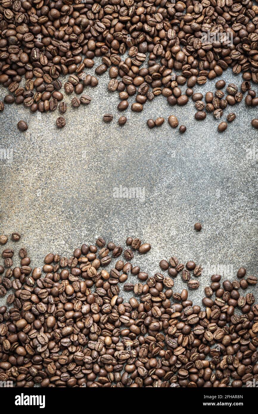 Roasted coffee beans with stripe for text Stock Photo - Alamy