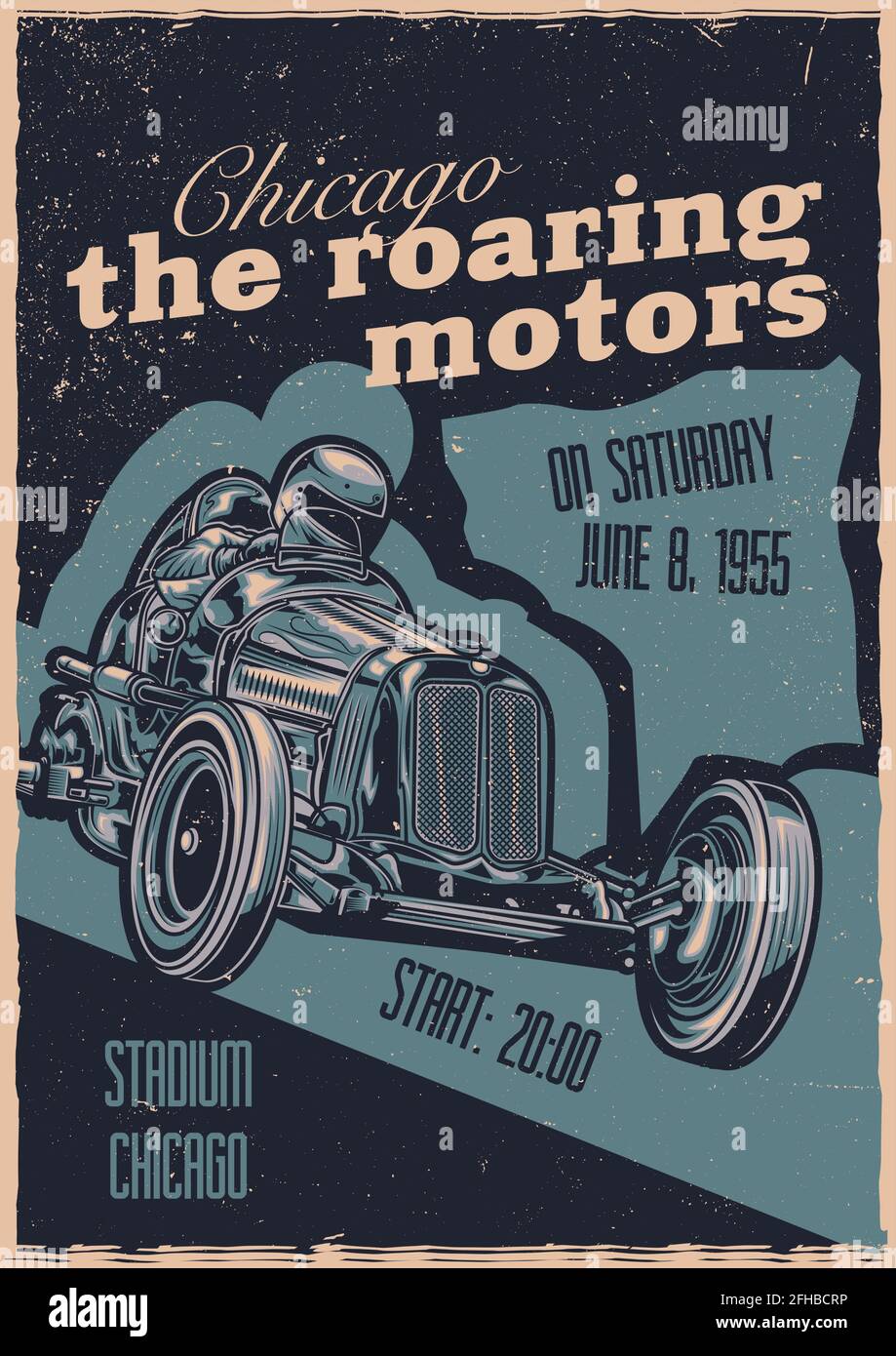 T-shirt or poster design with illustration of custom hot rod. Hand ...