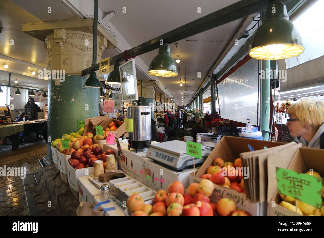 Market hall in Seattle, USA, with fresh fruits and vegetables Stock ...