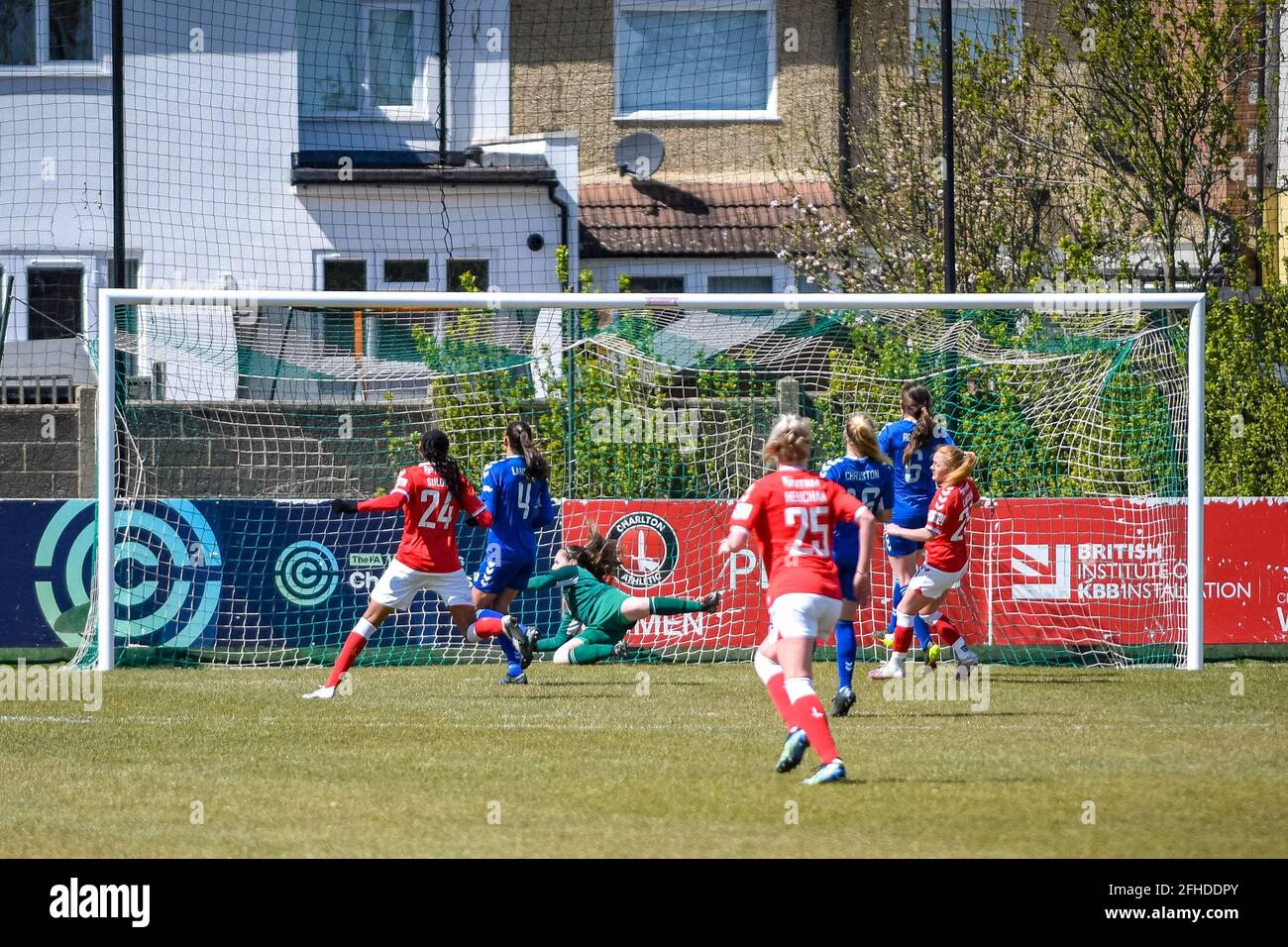 London, UK. 25th Apr, 2021. Beth Lumsden (26 Charlton Athletic) scores ...