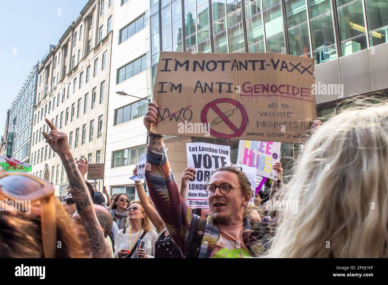 HOLBORN, LONDON, ENGLAND- 24 April 2021: Protesters at a Unite For ...