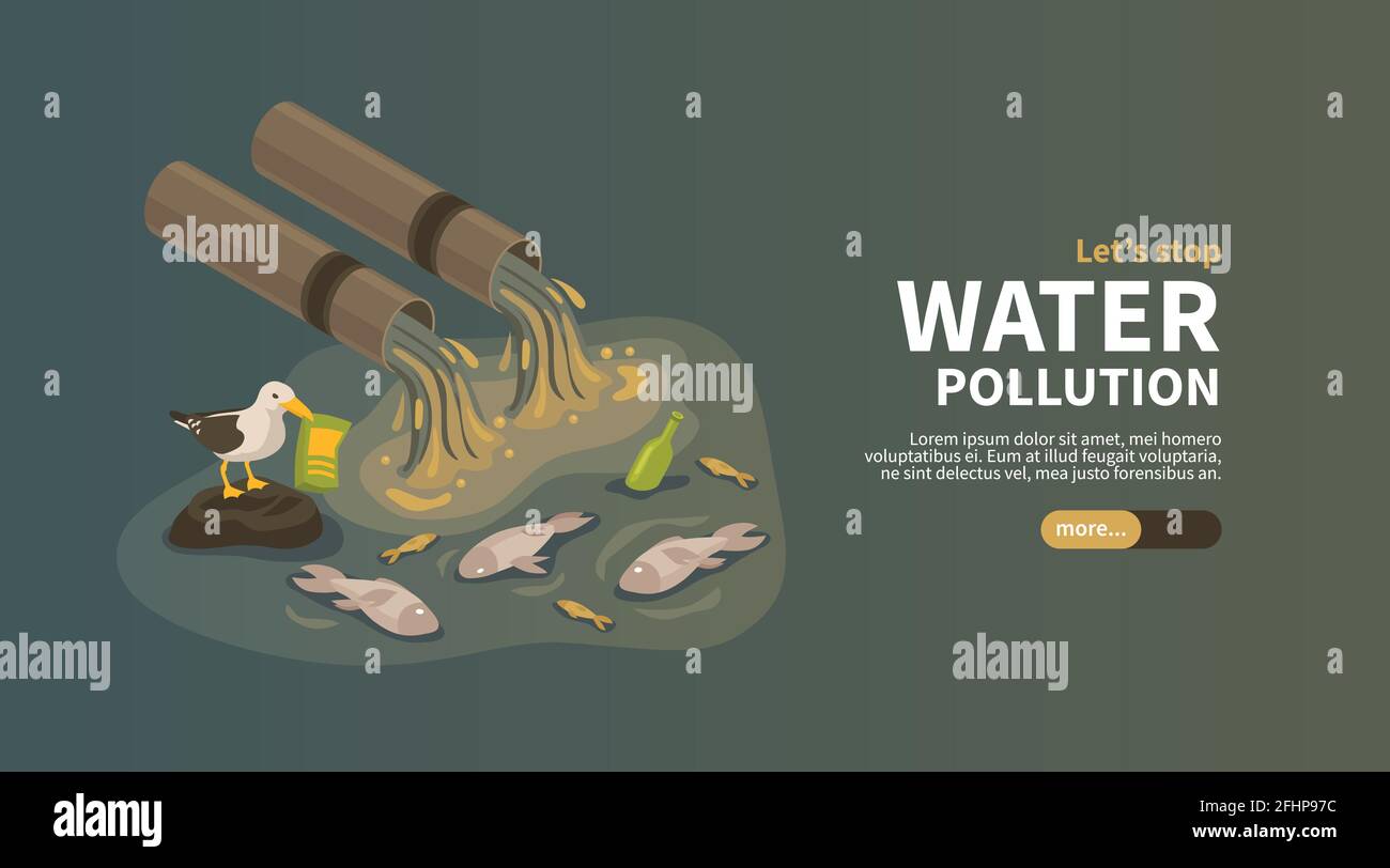 Water pollution from industry horizontal banner with industrial pipes ...