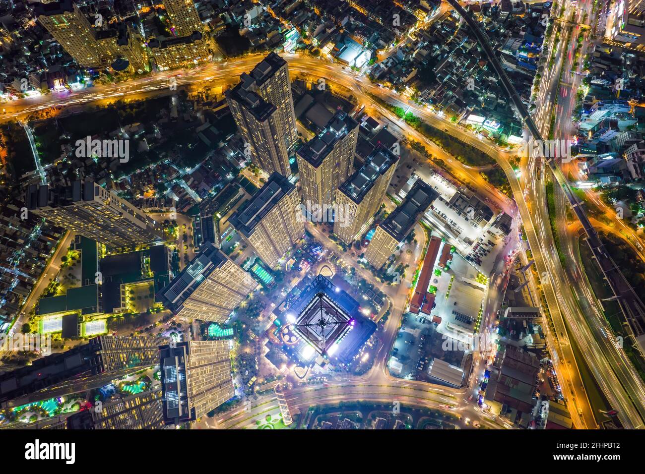 Aerial panoramic cityscape view of Ho Chi Minh city and the River ...