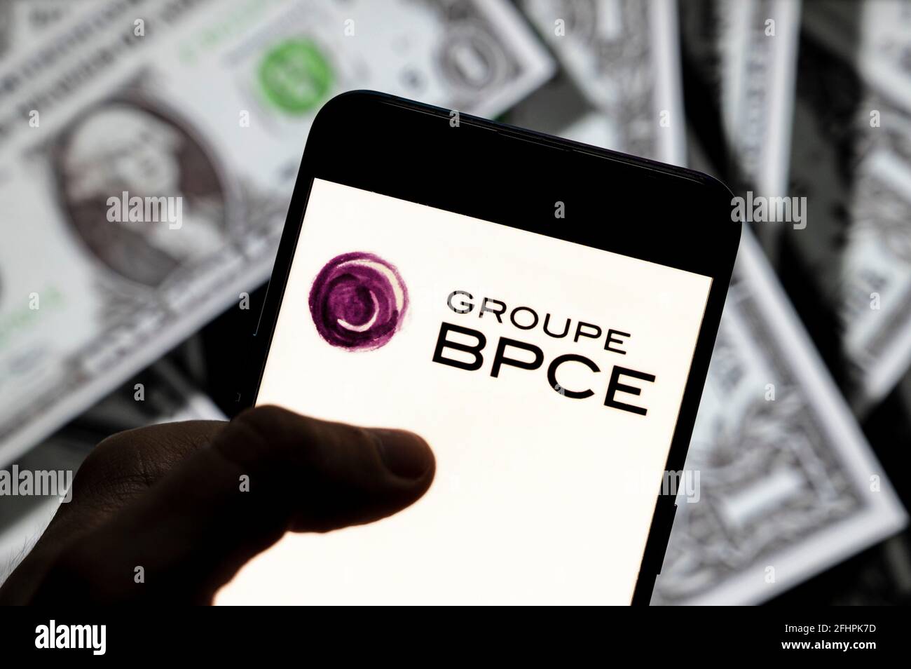 China. 21st Apr, 2021. In this photo illustration, a Groupe BPCE logo ...