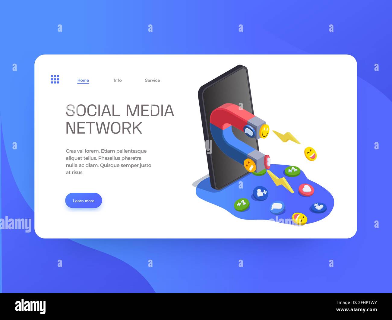 Social network isometric design of web site landing page with images of ...