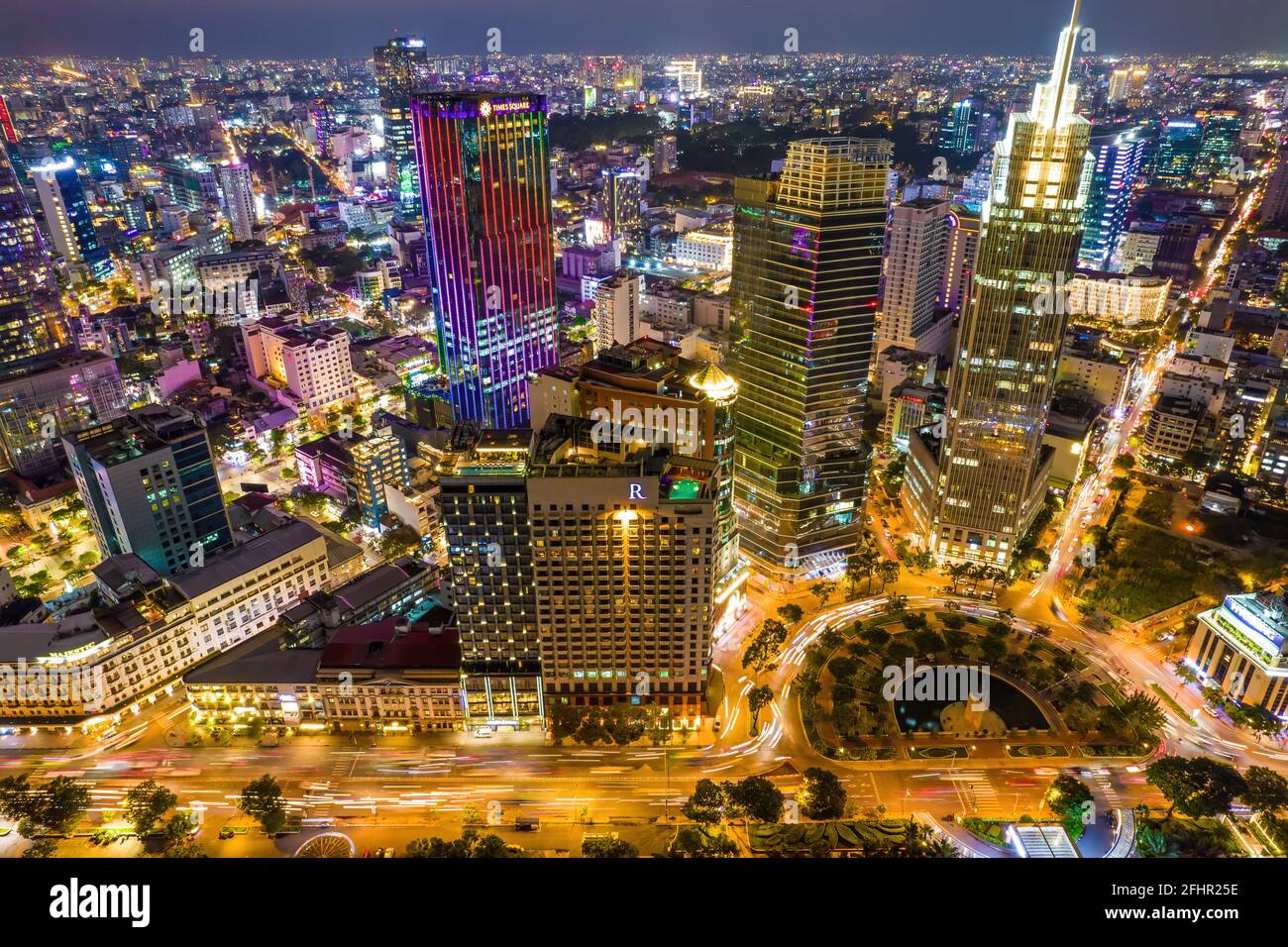 Aerial panoramic cityscape view of Ho Chi Minh city and the River ...