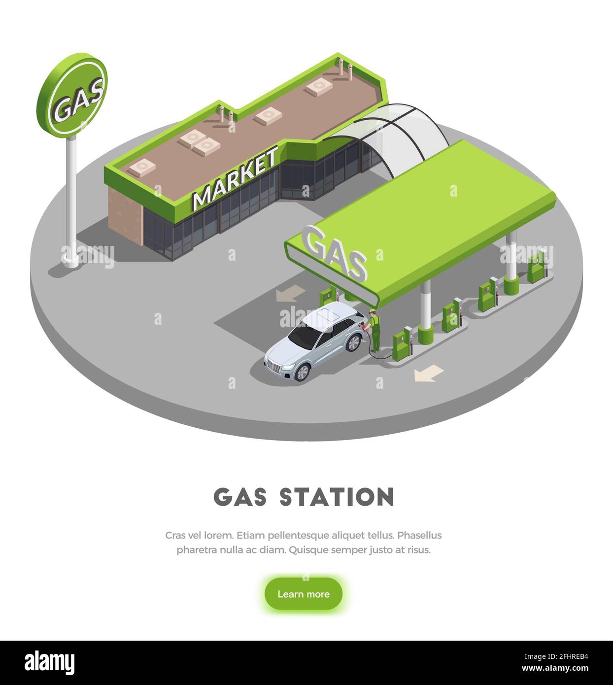 Gas station isometric background concept with gas filling station ...