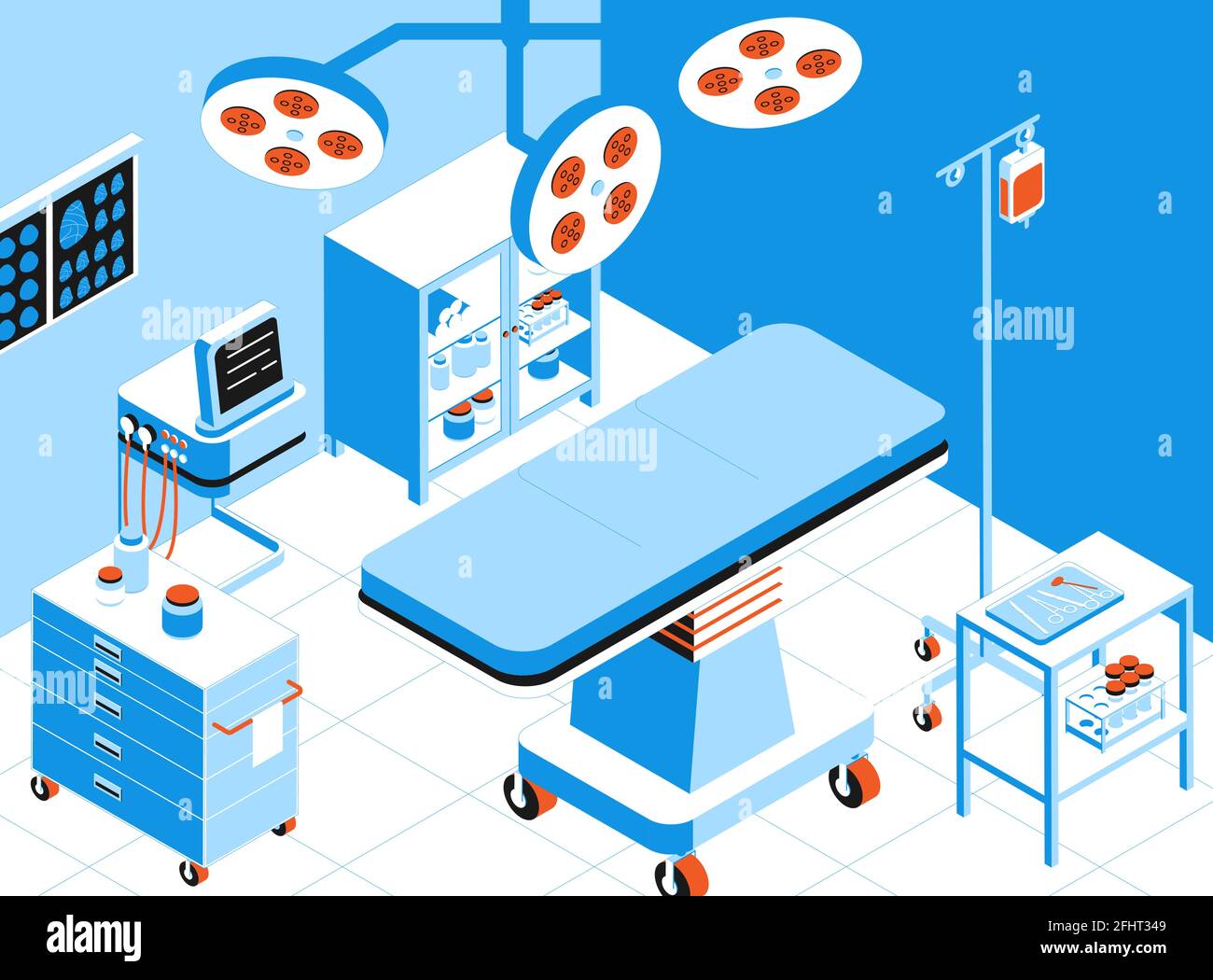 Operation room with surgical equipment and instruments 3d isometric ...