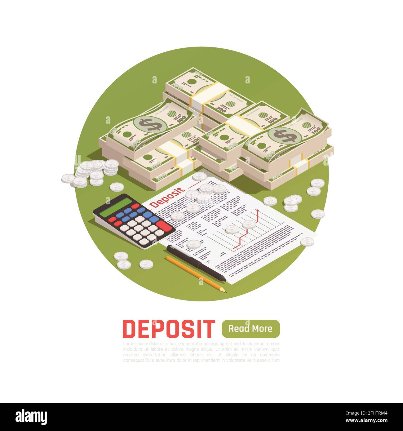 Wealth management isometric background with images of money coins and ...