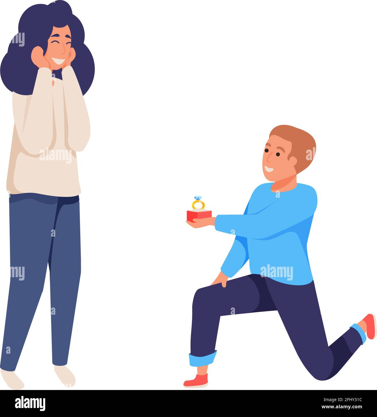 Man Proposing To Woman Giving Her Ring Flat Isolated Vector