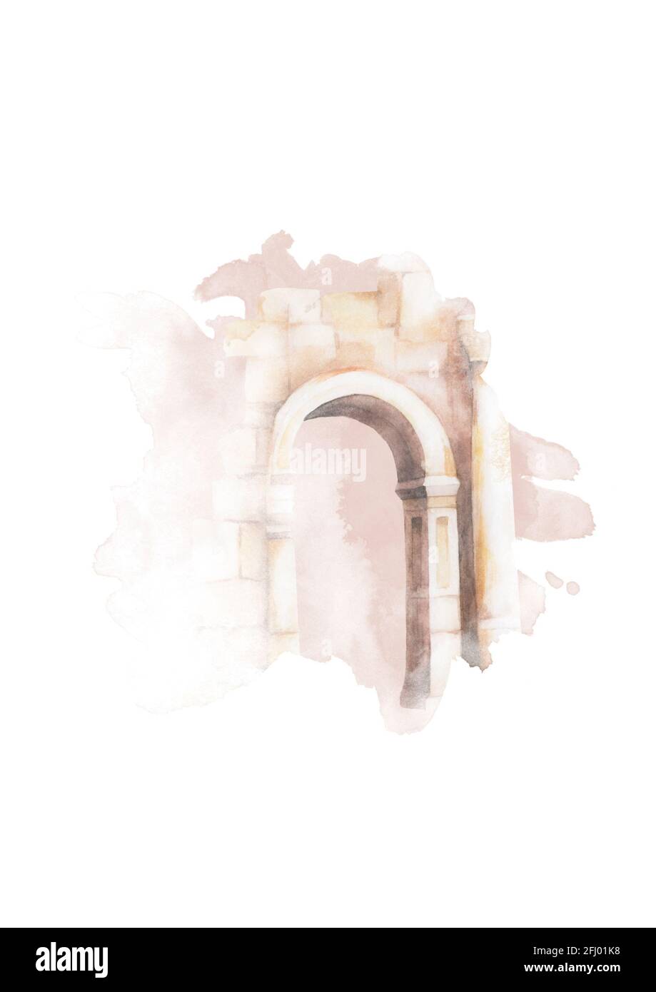 Fragment of an urban stone building with a spiral staircase, arch and ...