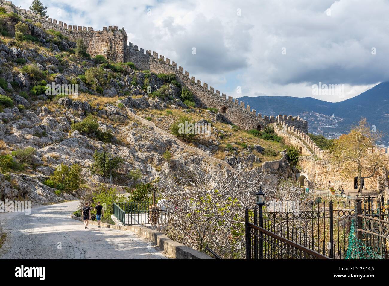 View of hiking trails and footpaths inside Alanya Castle, whisch is a ...